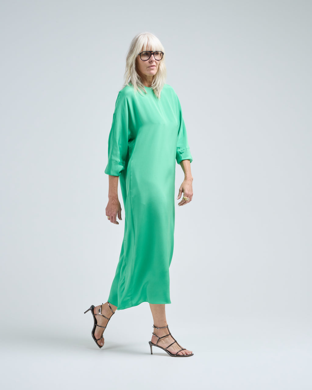 Tibi 4 Ply Silk Long Sleeve Cocoon Dress Green – scarpa