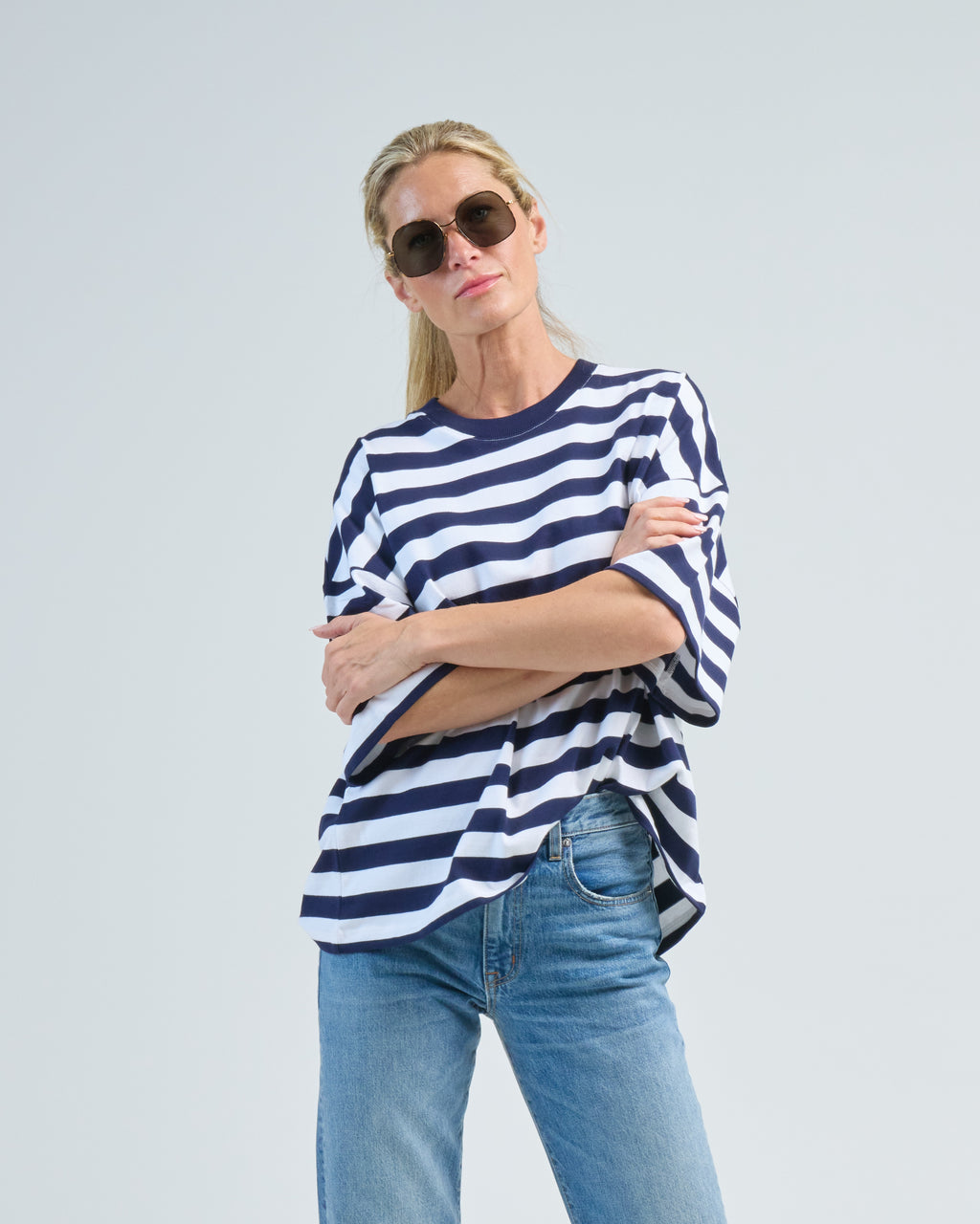 Kowtow Oversized Boxy Tee Navy White Stripe – scarpa