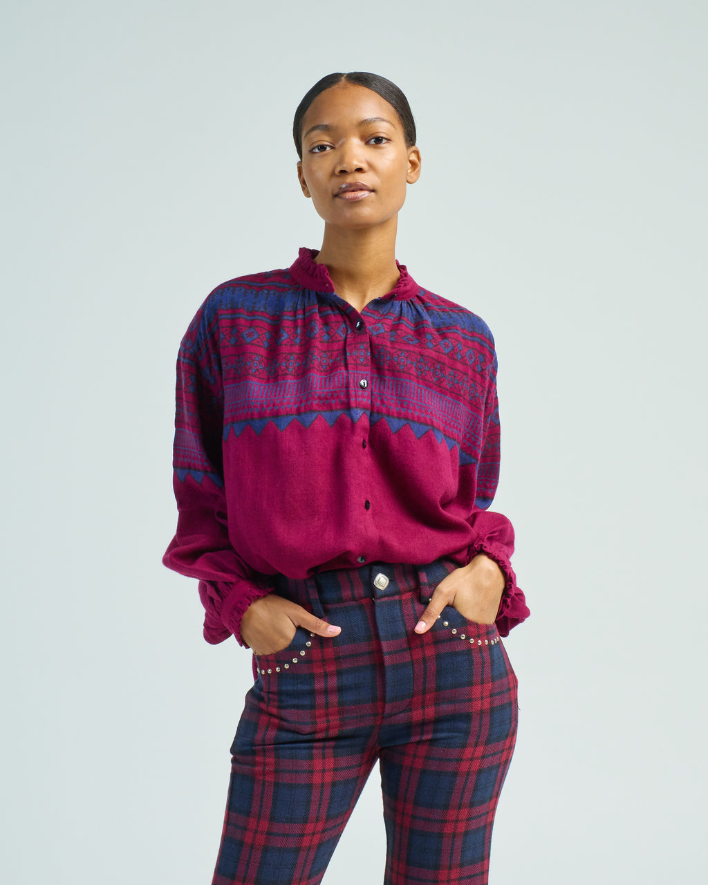 Alix Of Bohemia Poet Plum Fairisle Blouse Red – scarpa